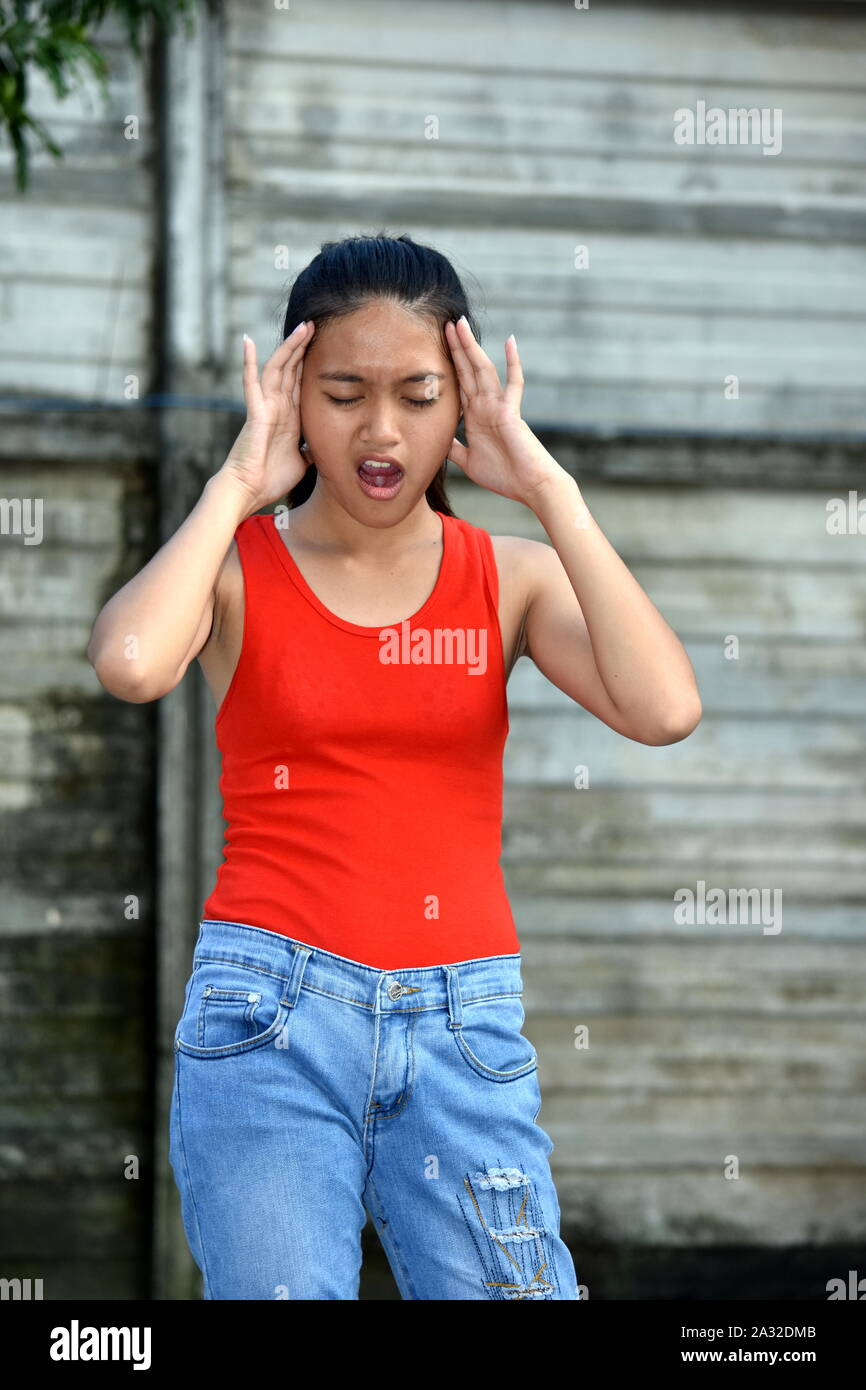 A Stressed Beautiful Asian Girl Stock Photo - Alamy