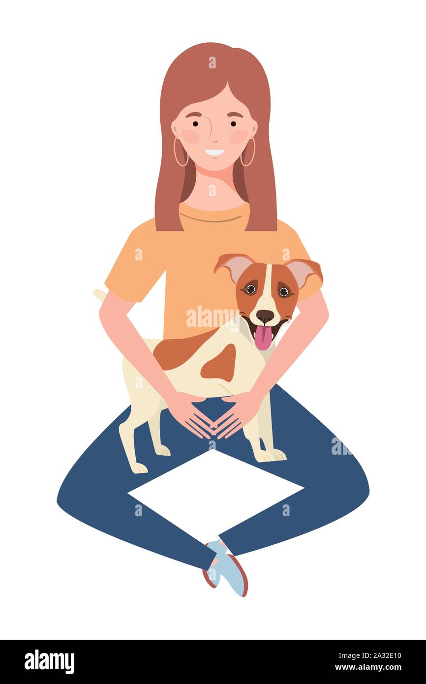 young woman lifting cute dog mascot characters Stock Vector Image & Art ...