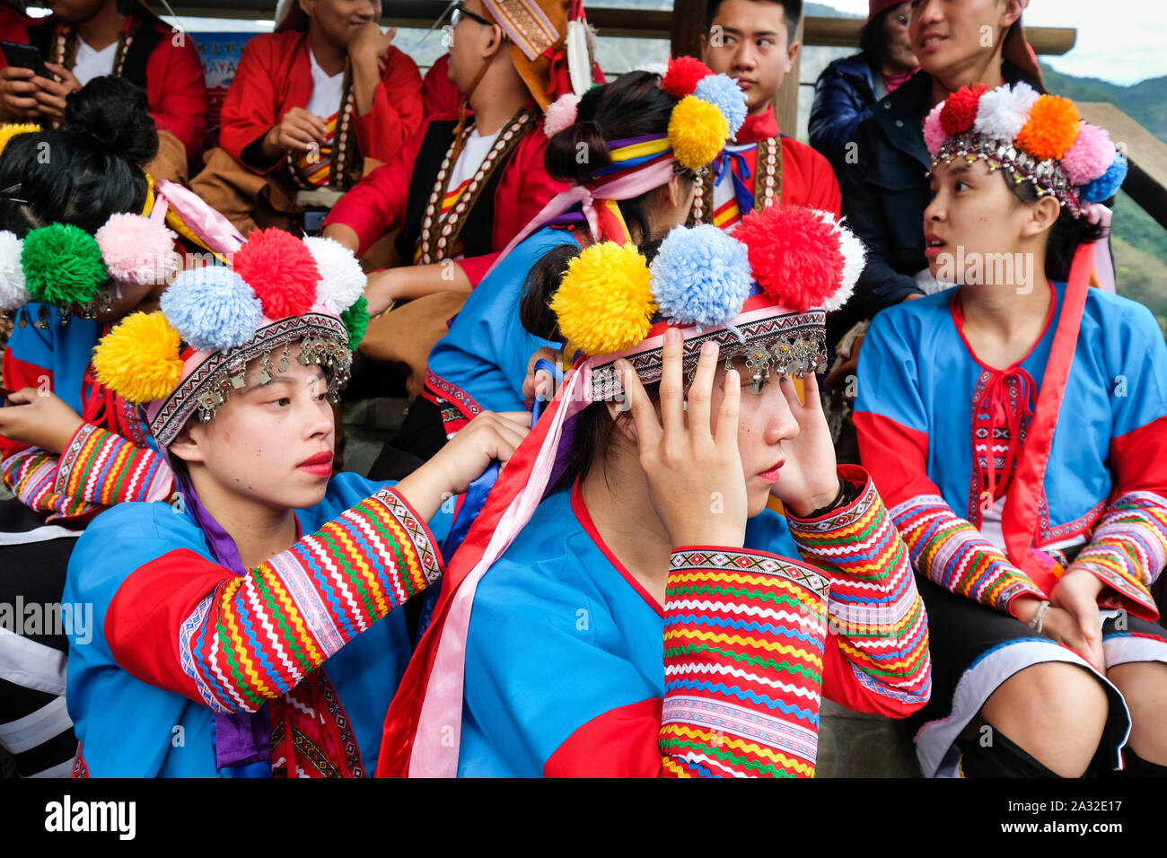Young women dress for the Tsou Mayasvi festival in the village of ...