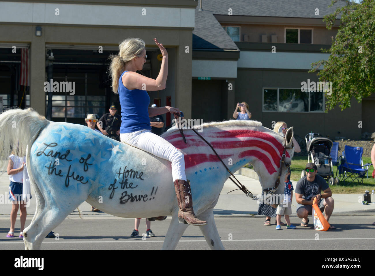 Mules, Horses, Horseback Riders, American flags, July 4, Independence ...