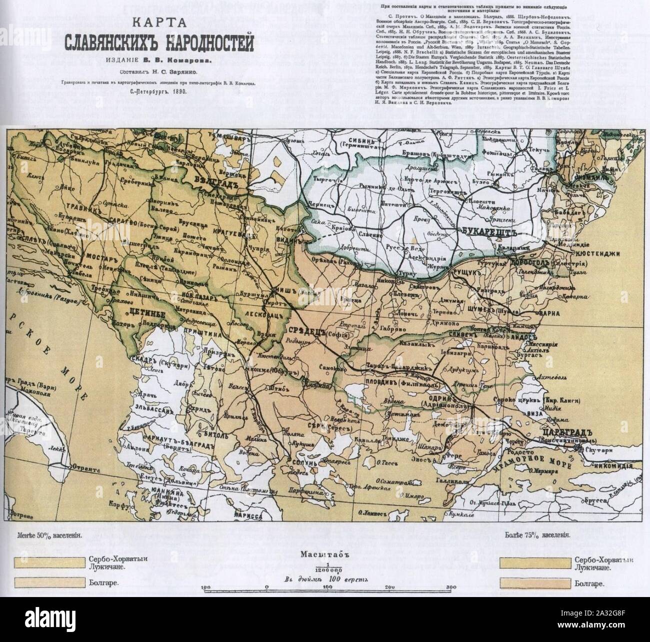 Ethnic map of Balkans - russian 1890 Stock Photo - Alamy