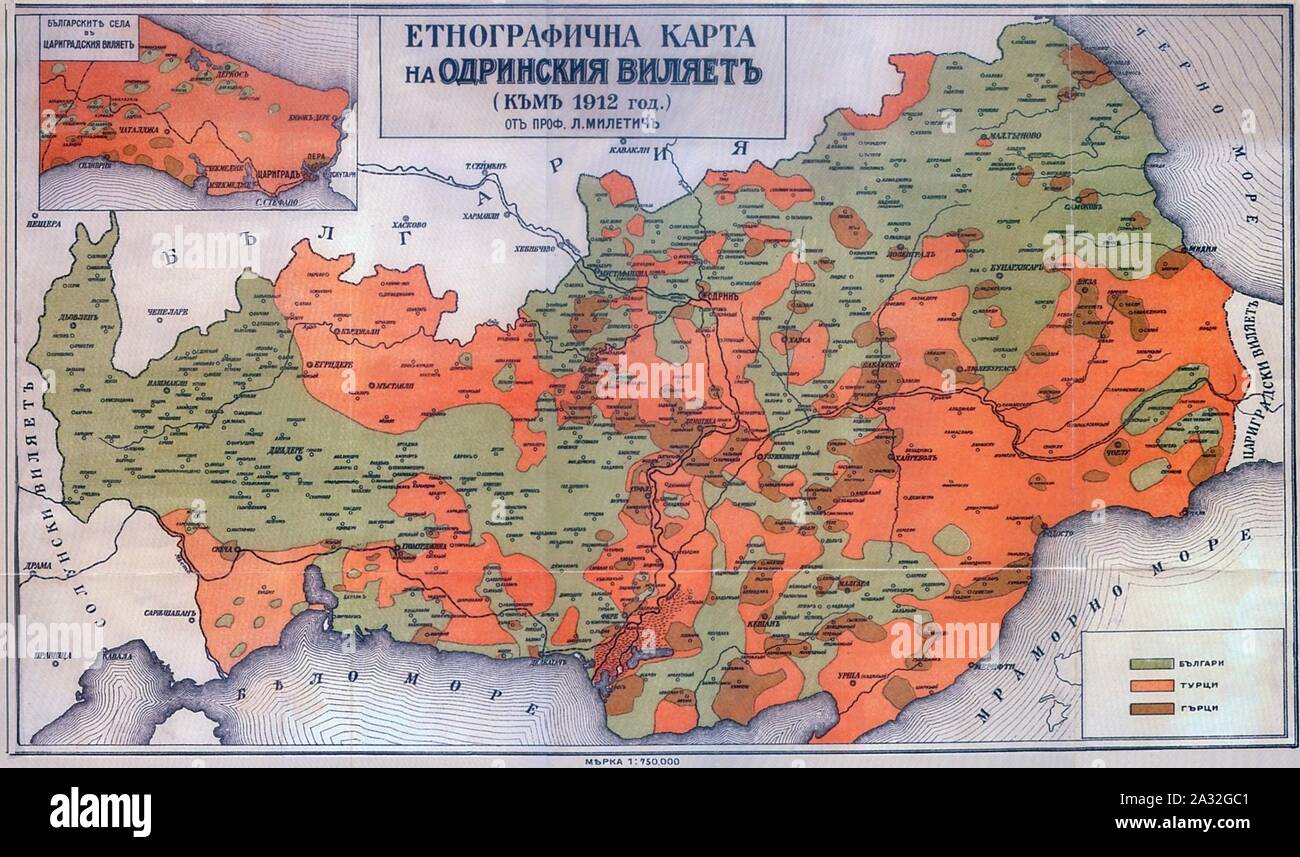 Ethnographic-map-Thrace-1912 Stock Photo - Alamy