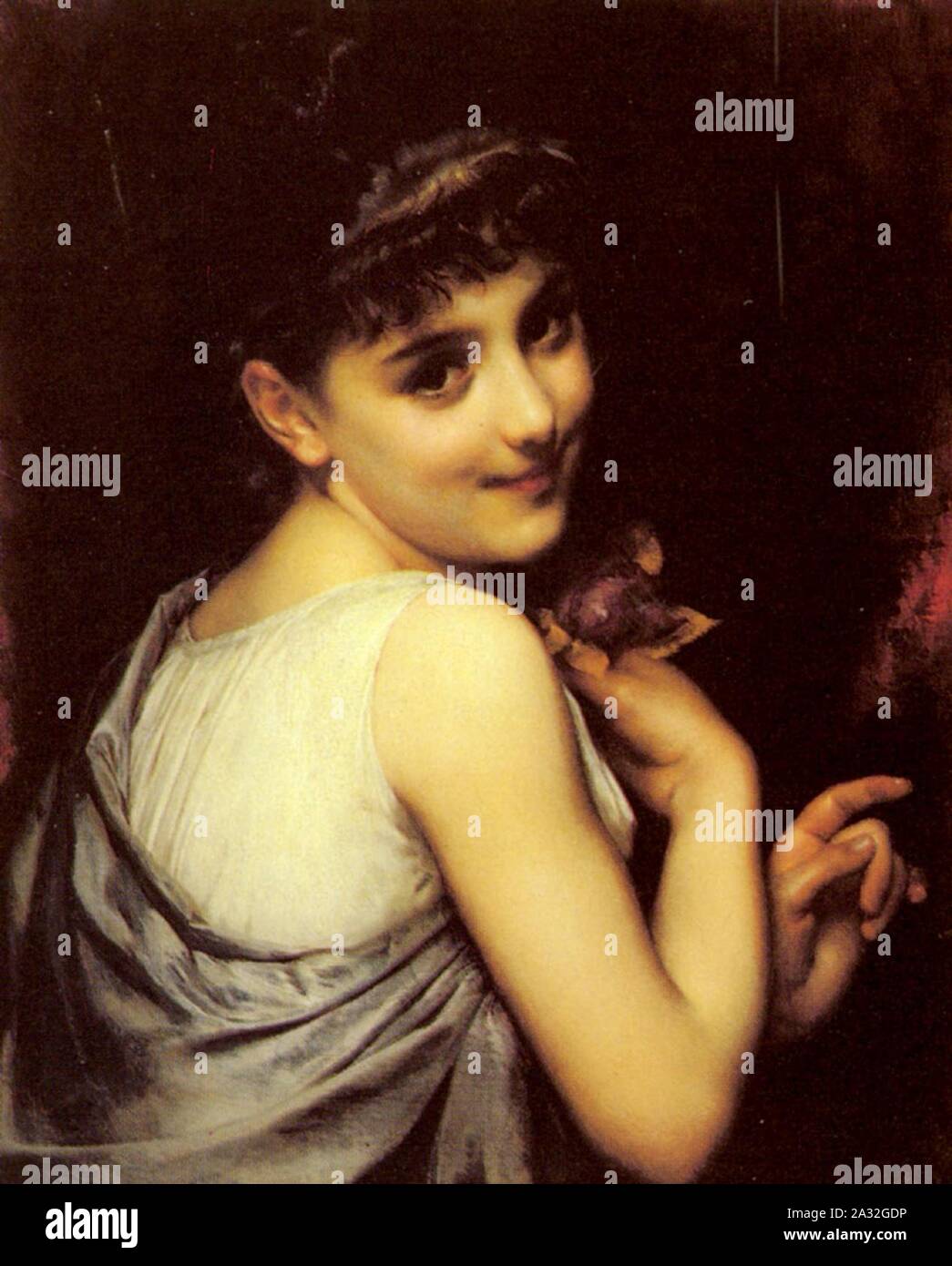 Etienne Adolphe Piot - A Young Beauty Holding A Red Rose Stock Photo ...