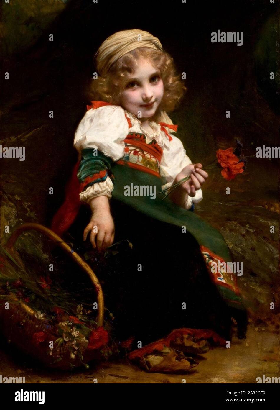 Etienne Adolphe Piot - The Little Flower Gatherer Stock Photo - Alamy