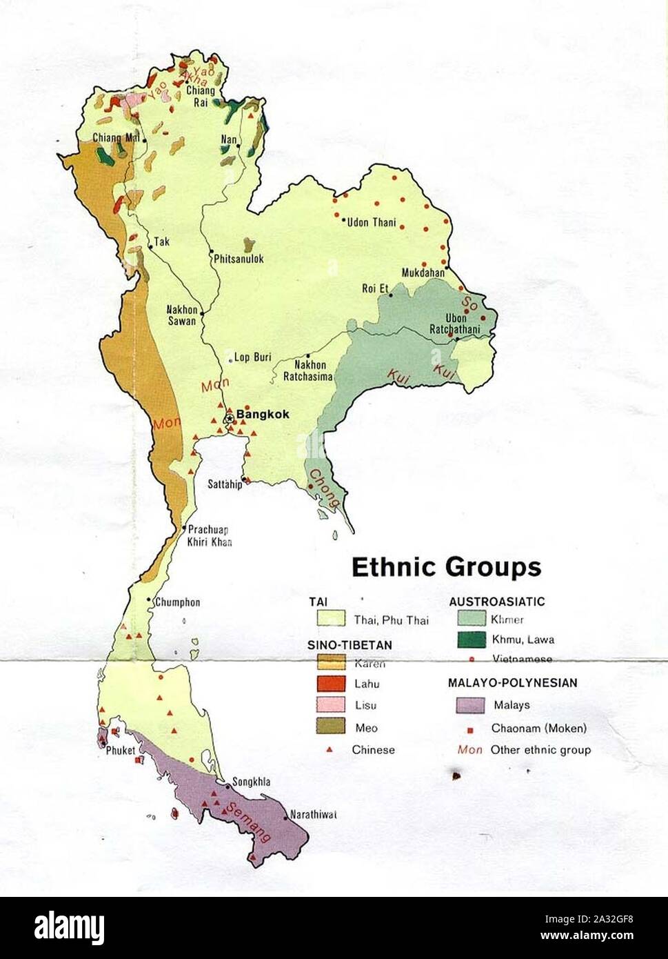 Ethnolinguistic map of Thailand 1974 Stock Photo - Alamy