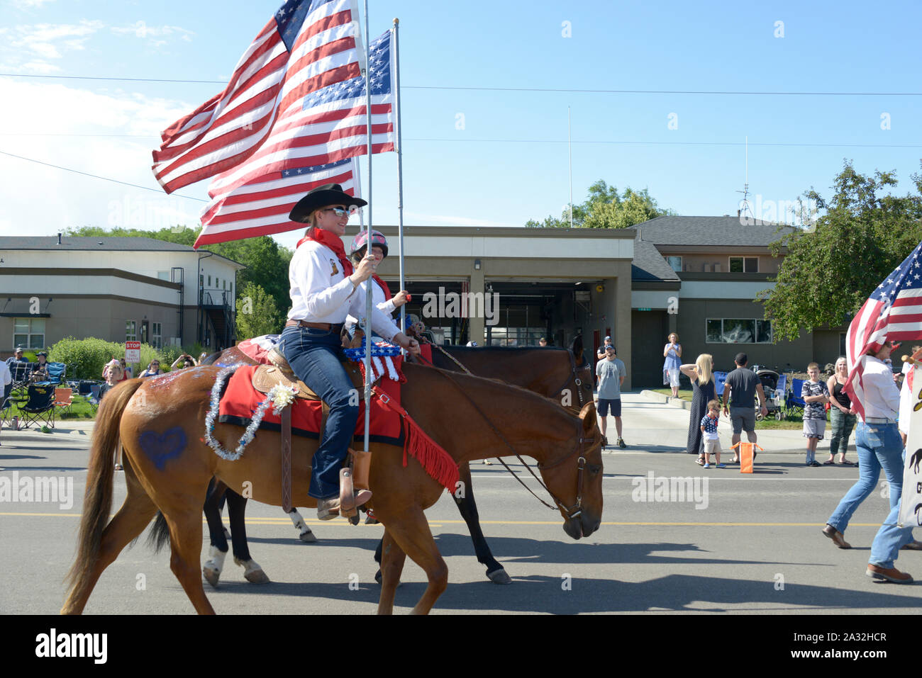 Mules, Horses, Horseback Riders, American flags, July 4, Independence ...