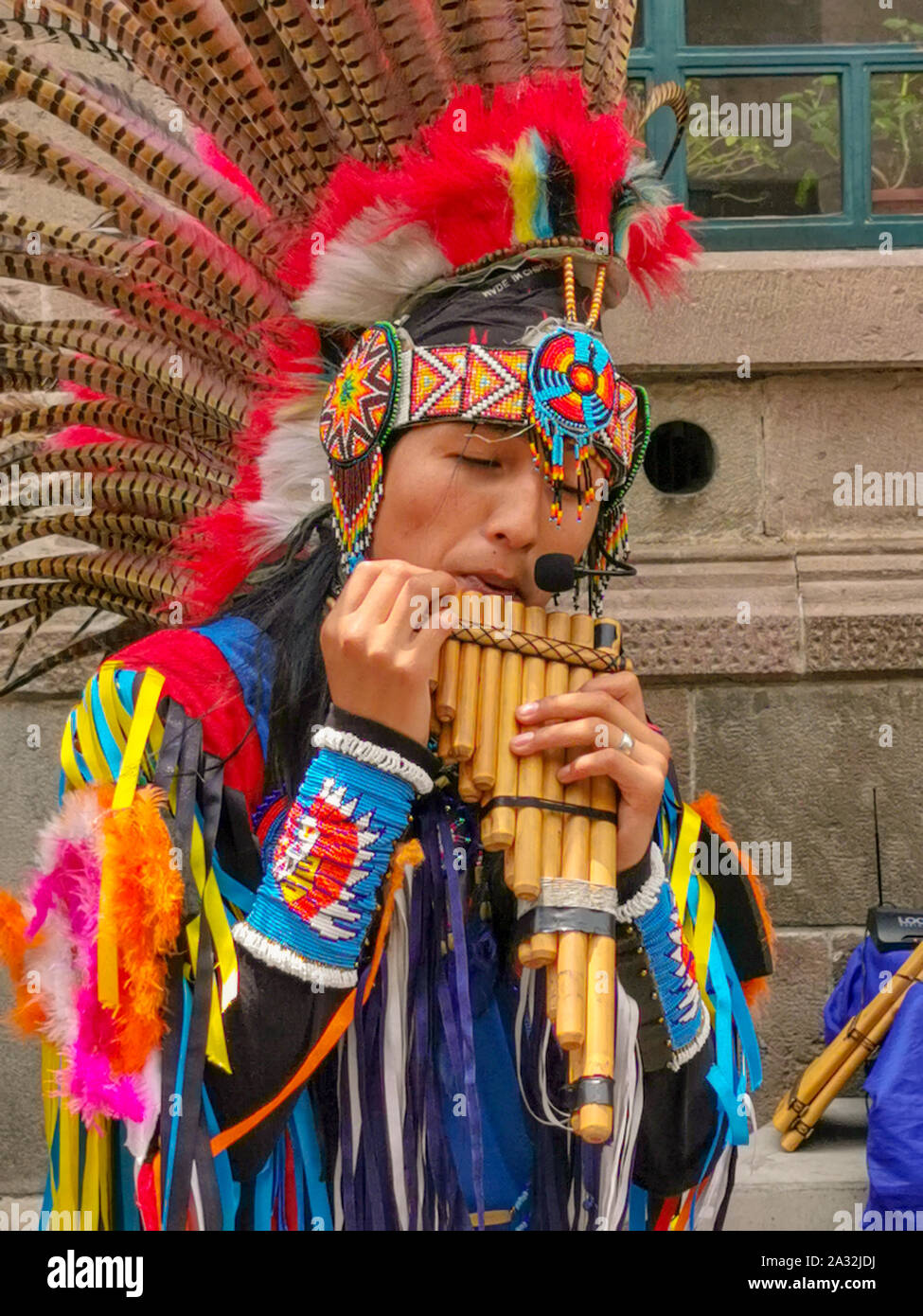 Quito, Ecuador, September 29, 2019: Music indigenous street performers ...