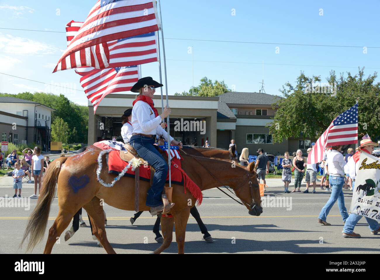 Mules, Horses, Horseback Riders, American flags, July 4, Independence ...