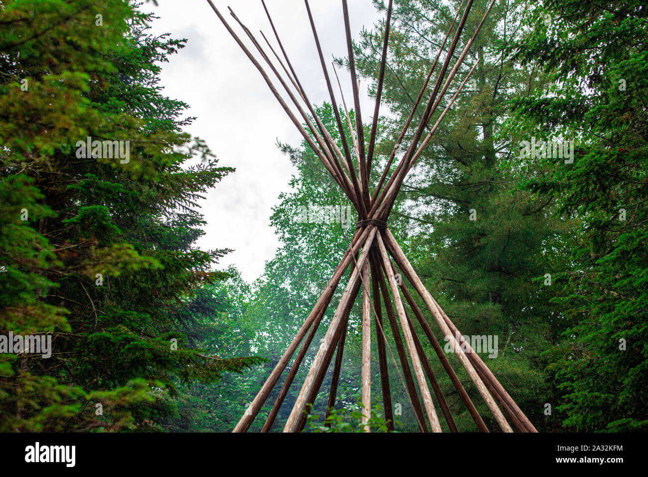 A closeup view on the parts of a teepee (tipi) tent, a traditional ...