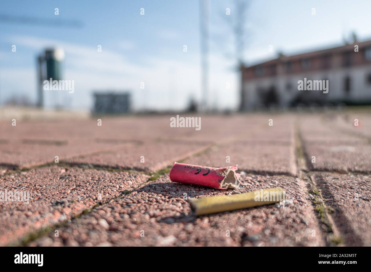 Old firecrackers exploded on the ground. Selected focus Stock Photo - Alamy