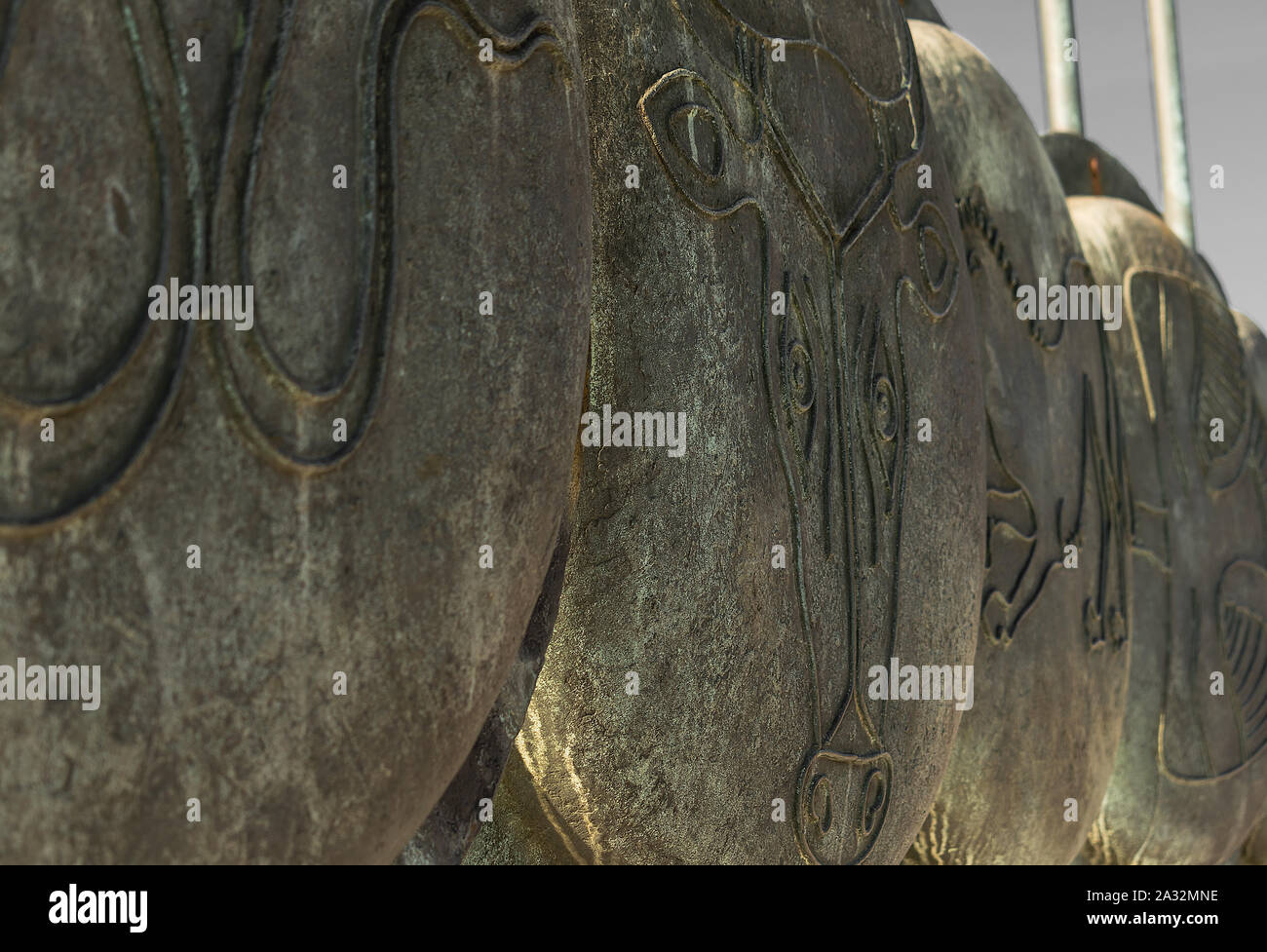 Ancient Greek Macedon shields of Alexander the Great's army, statue is ...