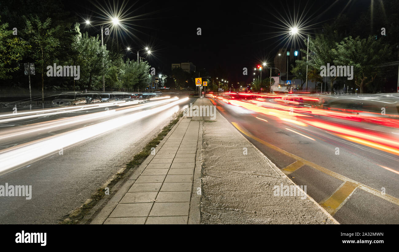 Junction at night - long exposure photography, light trails Stock Photo ...