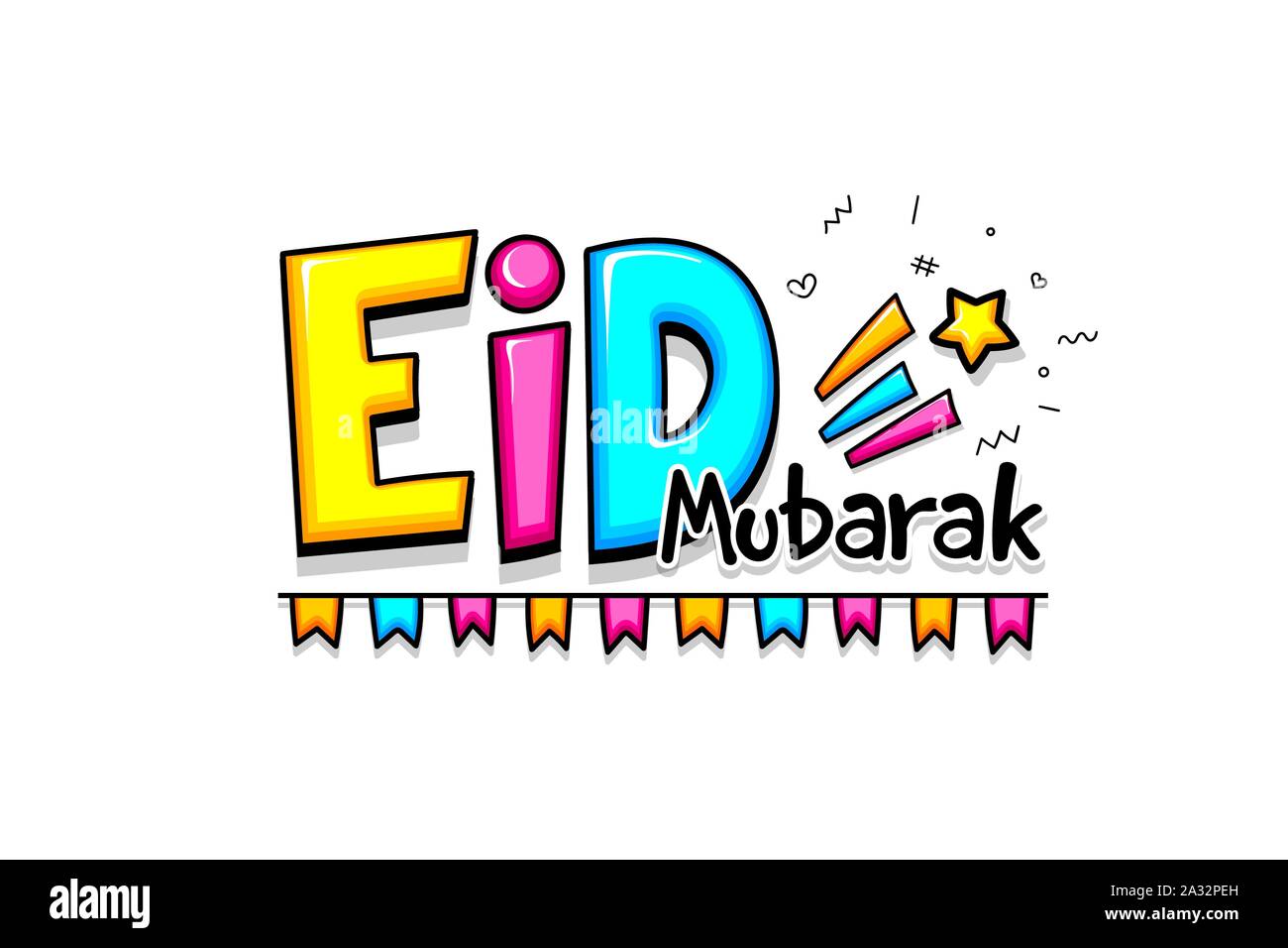 Comic text Eid Mubarak greeting greeting cartoon Stock Vector Image ...