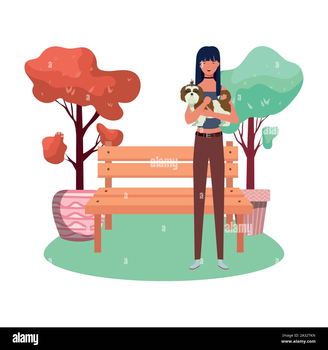 Funny happy woman in park Stock Vector Images - Alamy