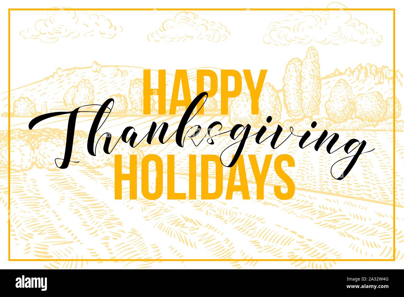 Happy holidays hand drawn banner vector template. Thanksgiving ...