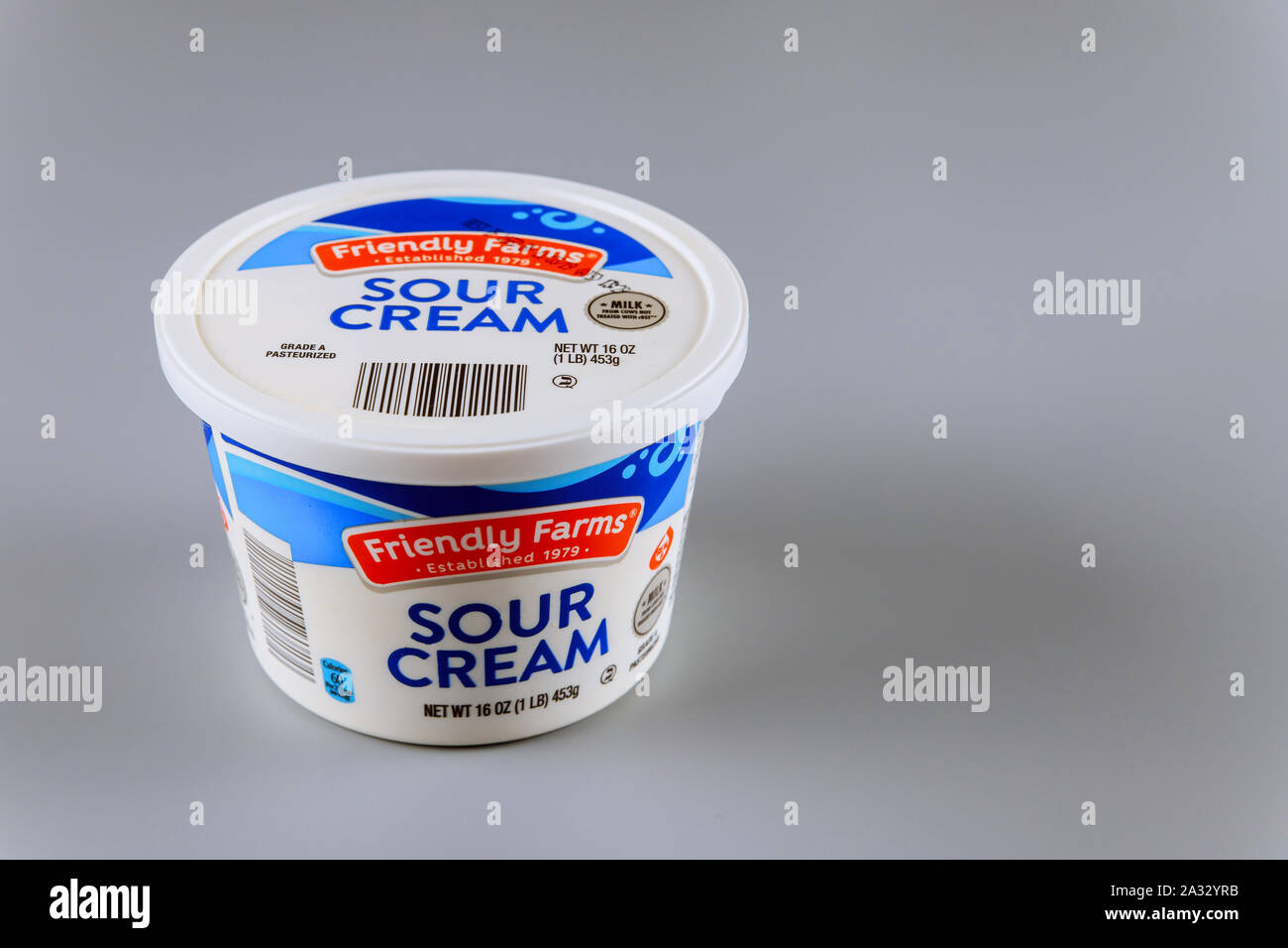 OCTOBER 04 2019 NY USA: Plastic container of sour cream, produced by ...