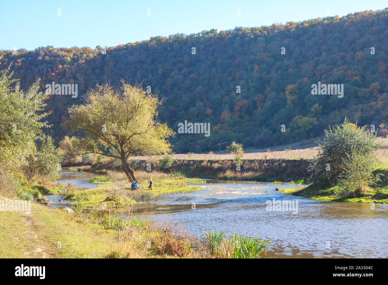 beautiful scenery with islet and little river Stock Photo - Alamy