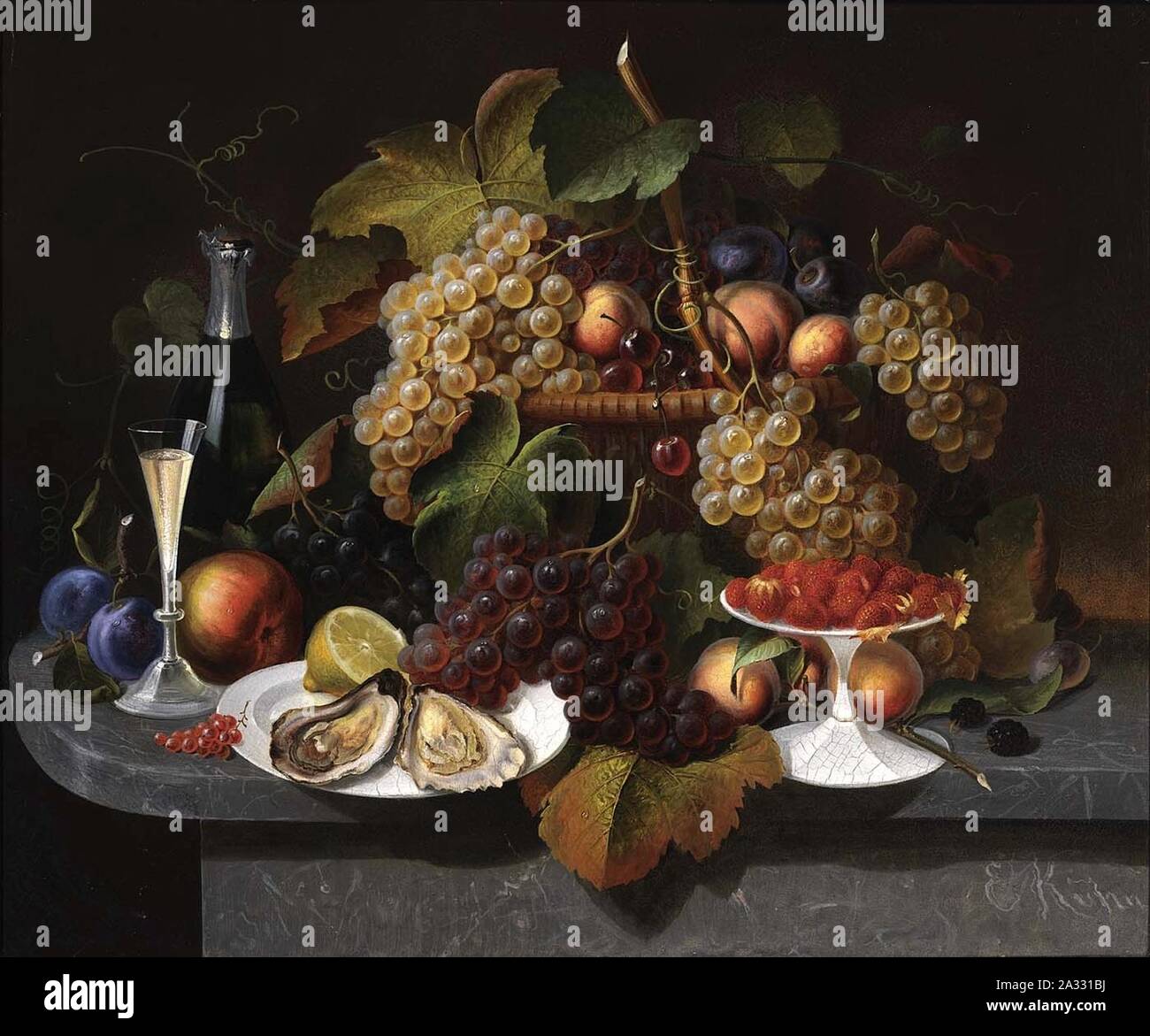 Everhart Kuhn - Still Life with Fruit, Oysters, and Wine Stock Photo ...