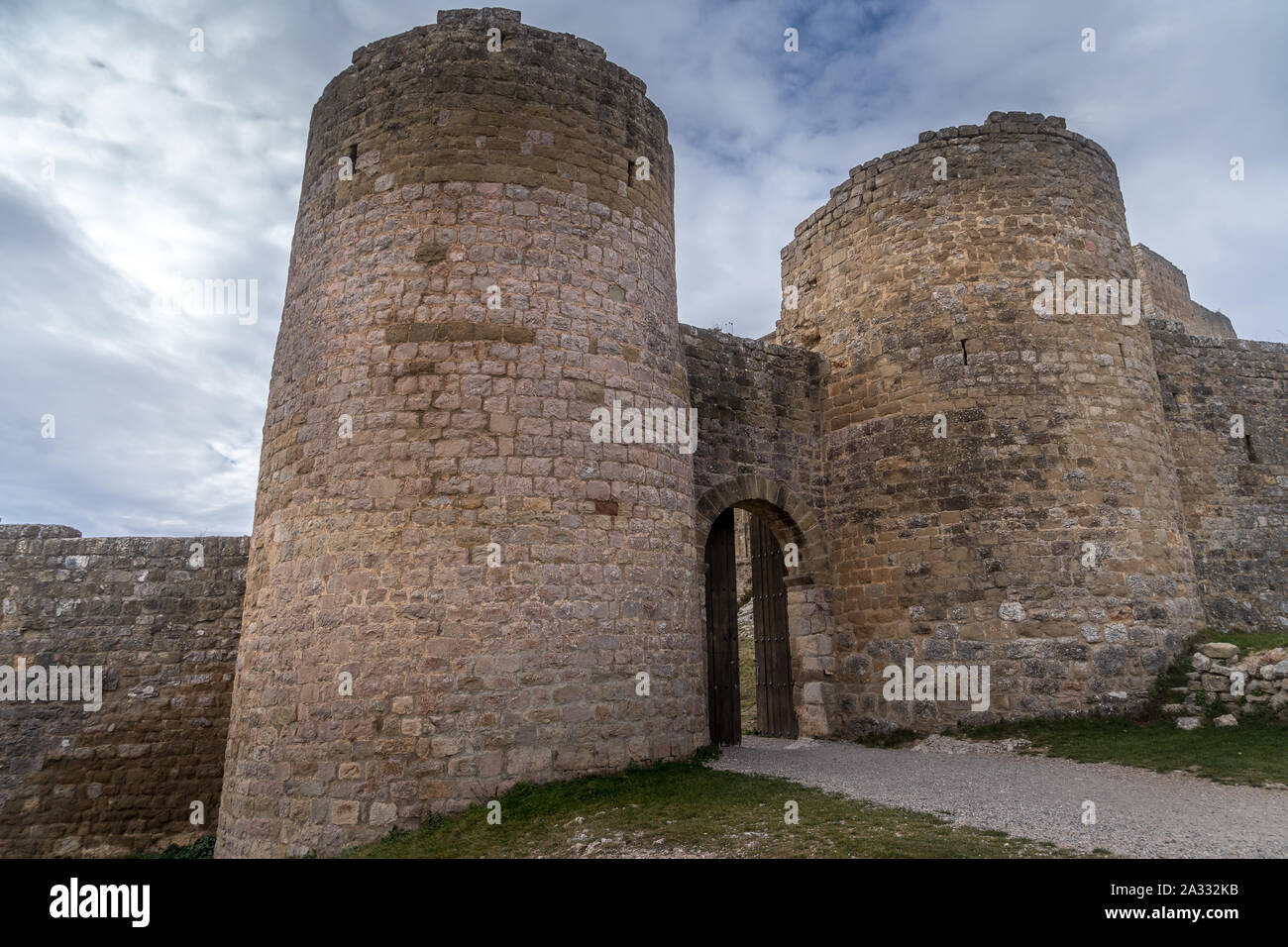 Outer castle gate of medieval Romanesque partially restored Loarre ...