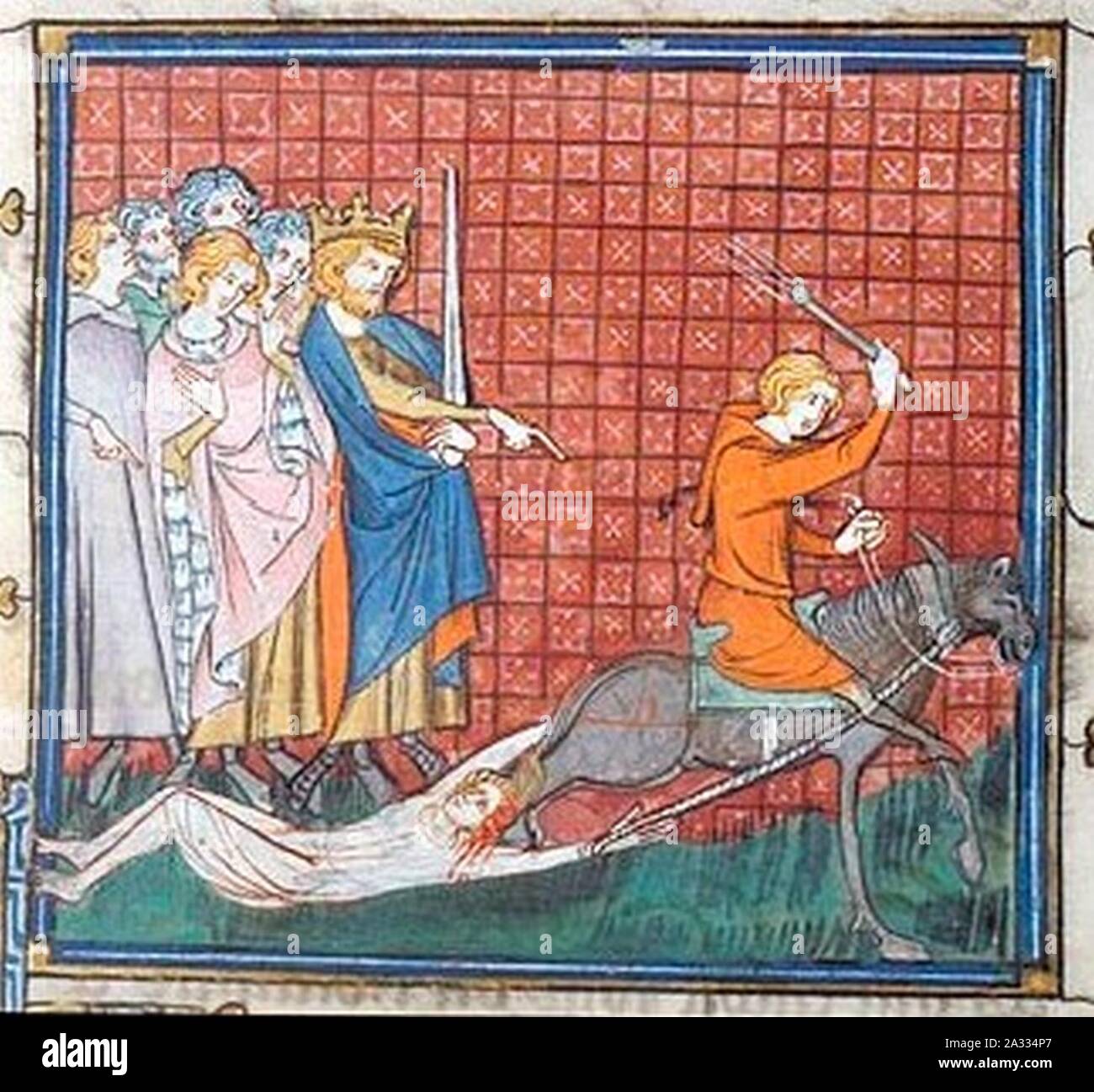 Execution of Brunehilda in medieval miniature 1 Stock Photo - Alamy