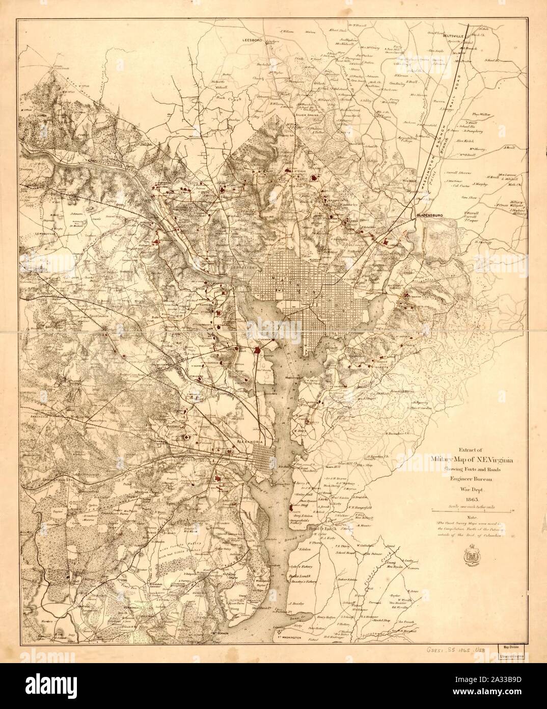 Extract of military map of N.E. Virginia showing forts and roads Stock ...