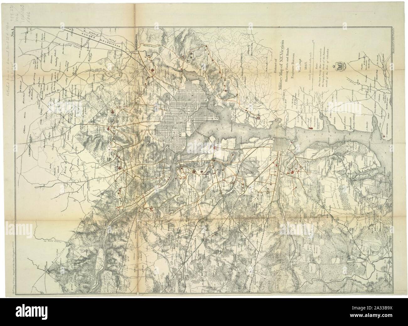 Extract of military map of N.E. Virginia showing forts and roads Stock ...