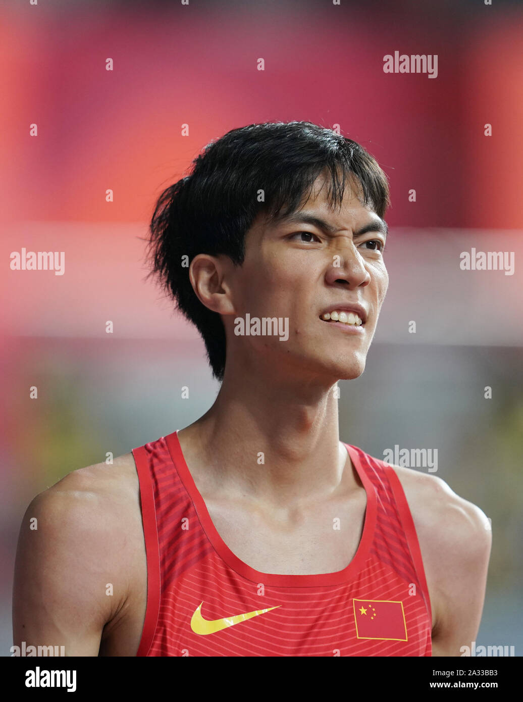 Doha, Qatar. 4th Oct, 2019. Wang Yu of China reacts during the men's ...