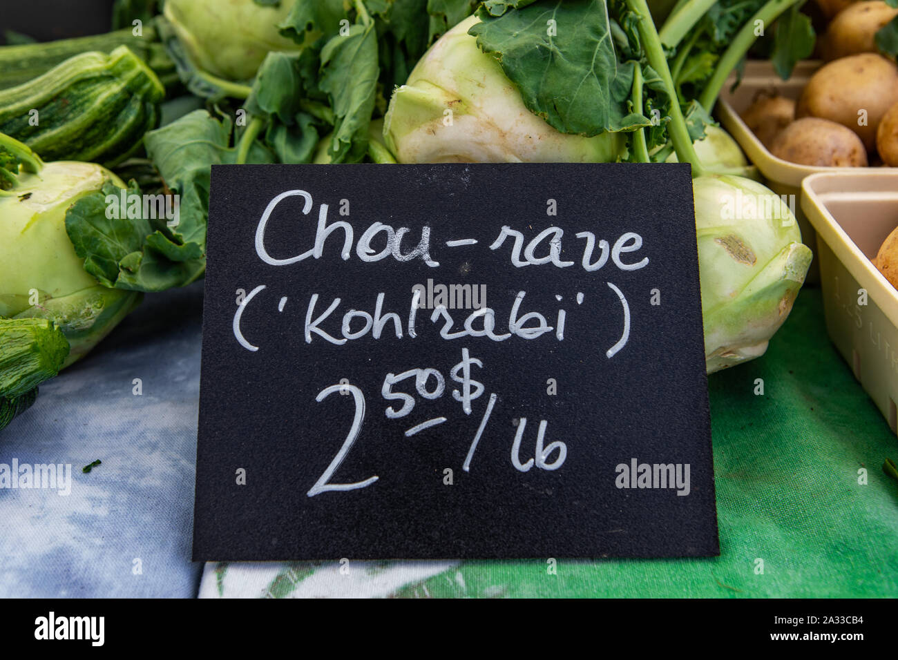 A French Canadian price sign is seen closeup, advertising fresh ...