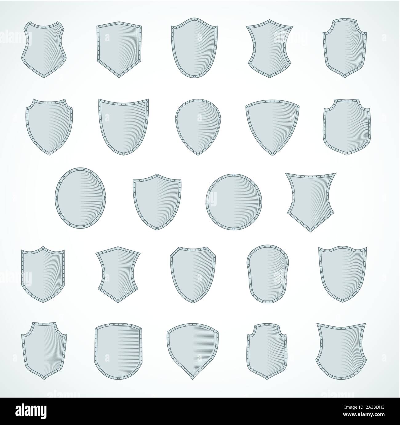 Silver shield design set with various shapes. Style engraving Stock ...
