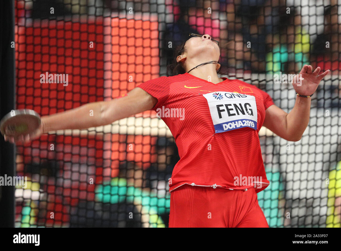 Doha, Qatar. 4th Oct, 2019. Feng Bin of China competes during the women ...