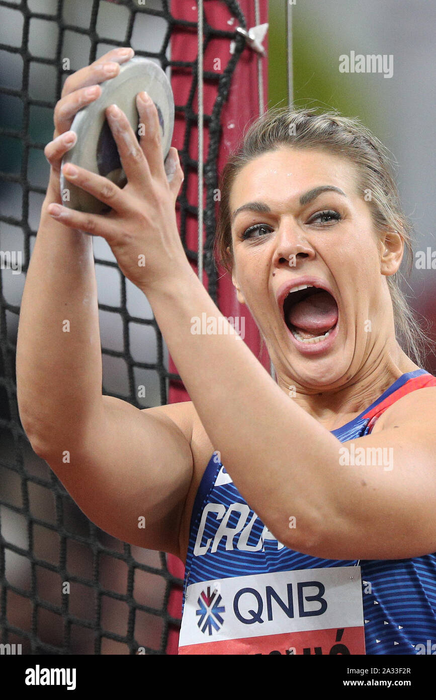 Doha, Qatar. 4th Oct, 2019. Sandra Perkovic of Croatia prepares during ...