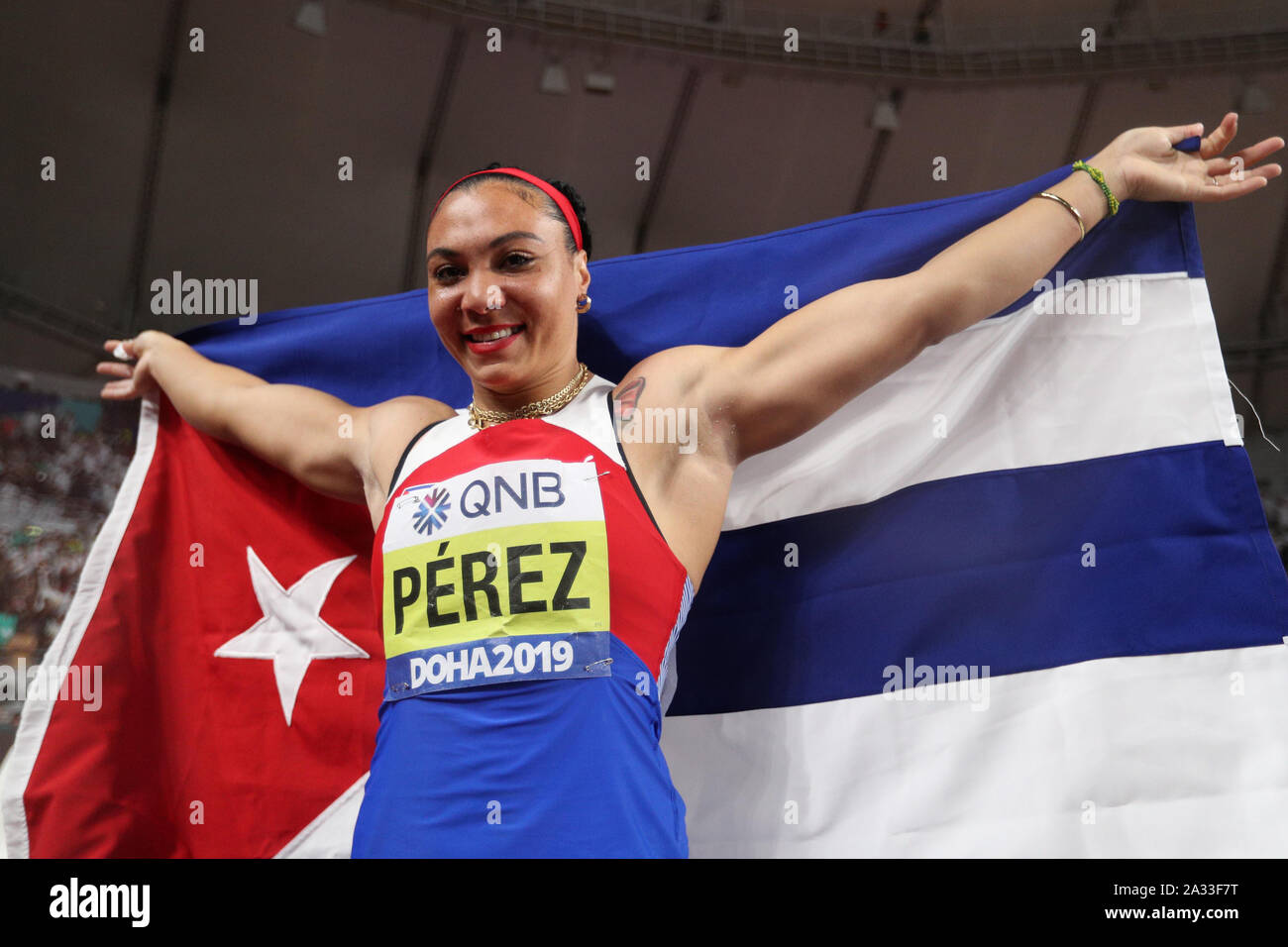 Doha, Qatar. 4th Oct, 2019. Yaime Perez of Cuba celebrates after the ...