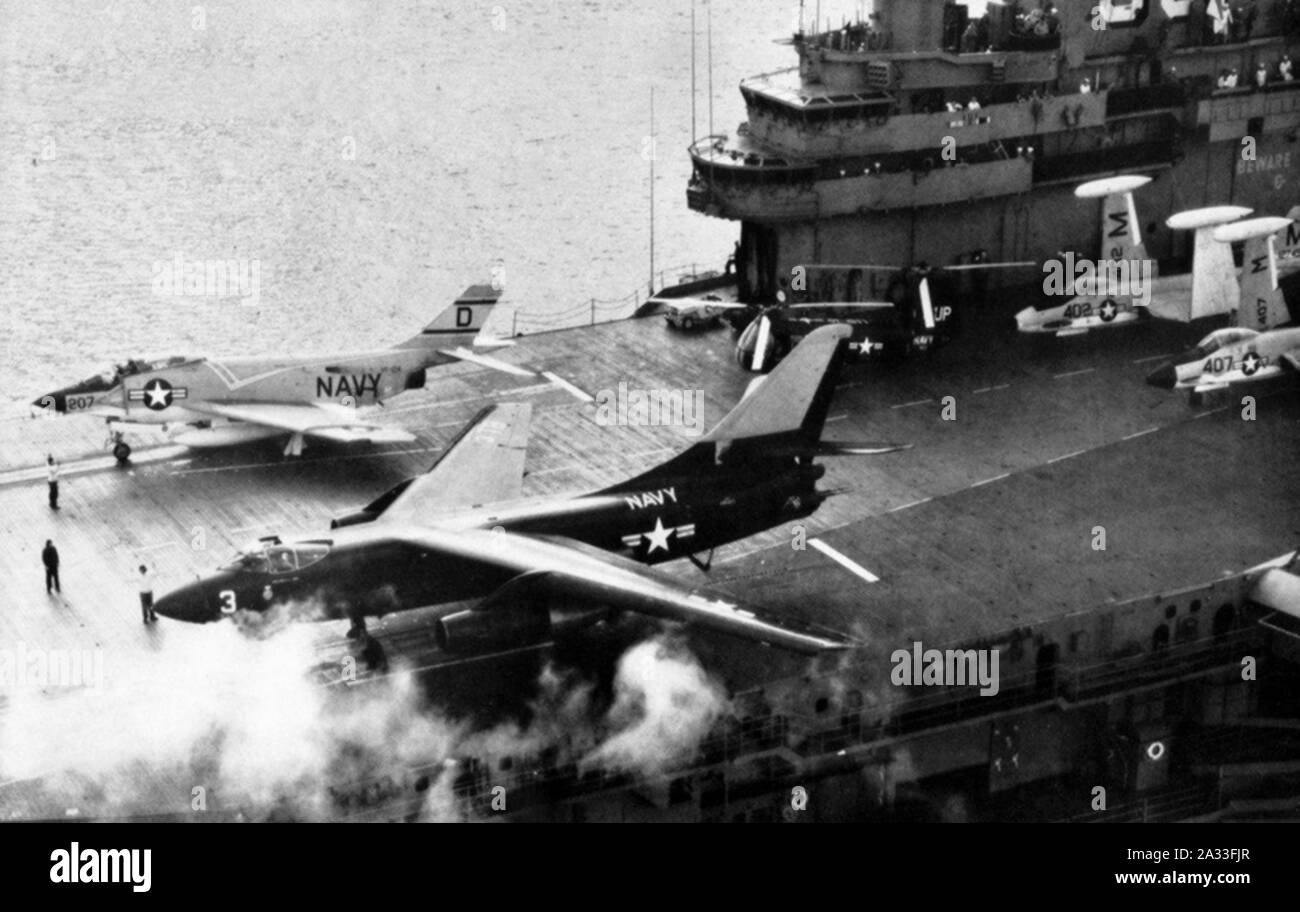 F3H and A3D on USS Shangri-La (CVA-38) 1956 Stock Photo - Alamy