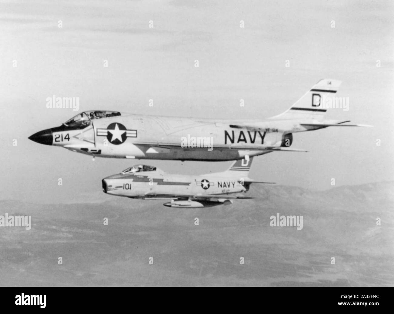 F3H-2N VF-124 and FJ-3 VF-121 in flight 1957 Stock Photo - Alamy