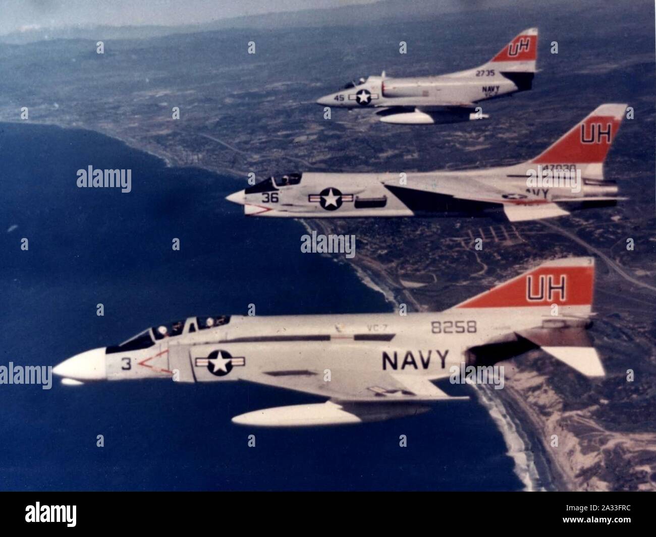 F-4A F-8C and A-4B of VC-7 in flight c1968 Stock Photo - Alamy