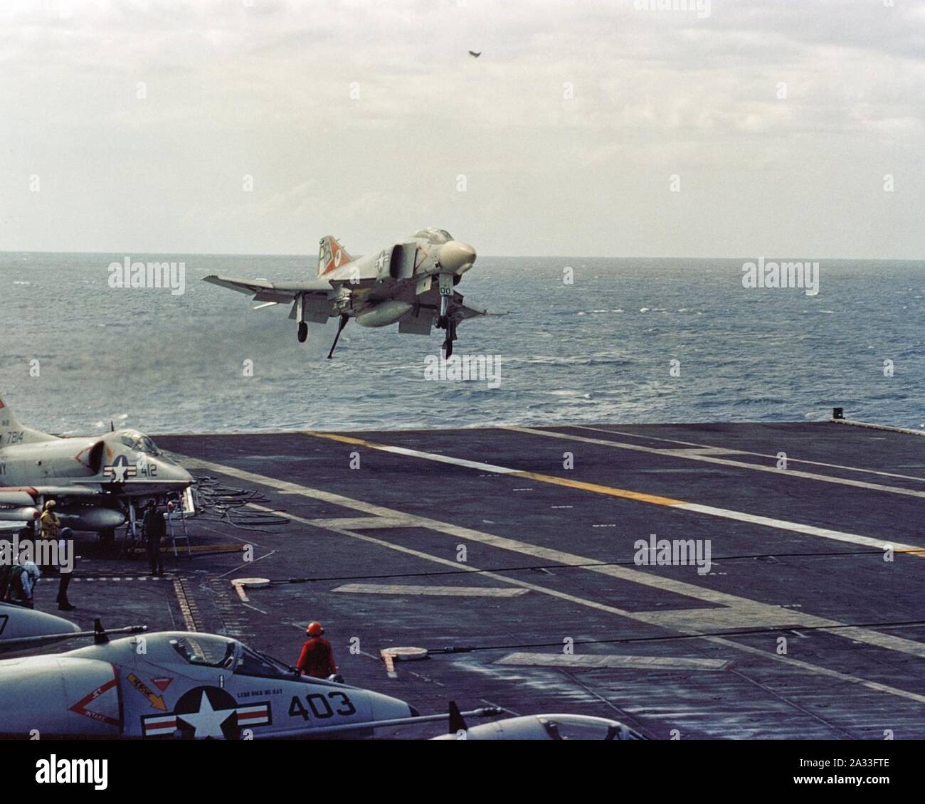 F-4B Phantom II of VF-14 landing on USS John F. Kennedy (CVA-67) on 9 ...