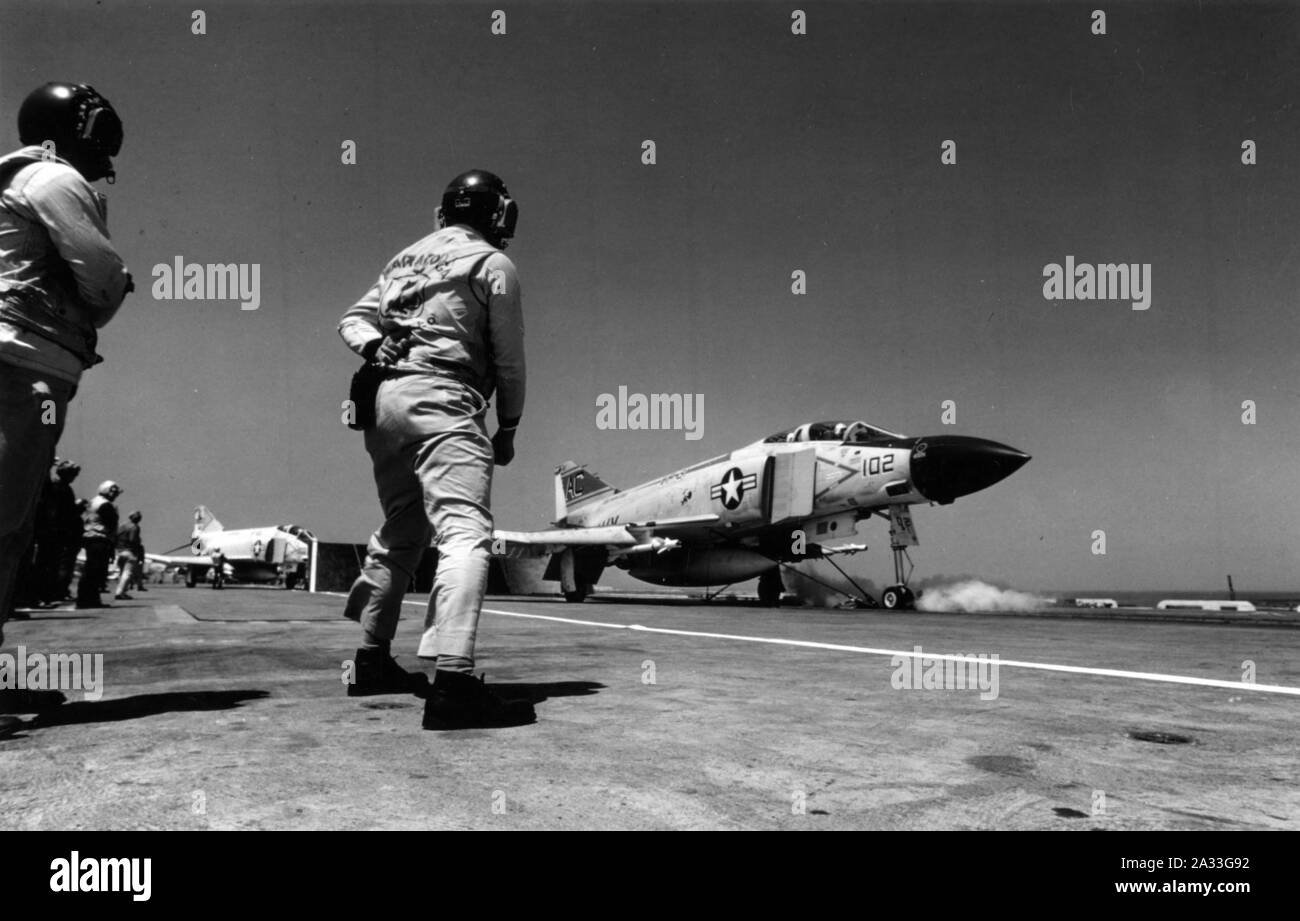 F-4J Phantom II of VF-31 on catapult of USS Saratoga (CVA-60) c1970 ...