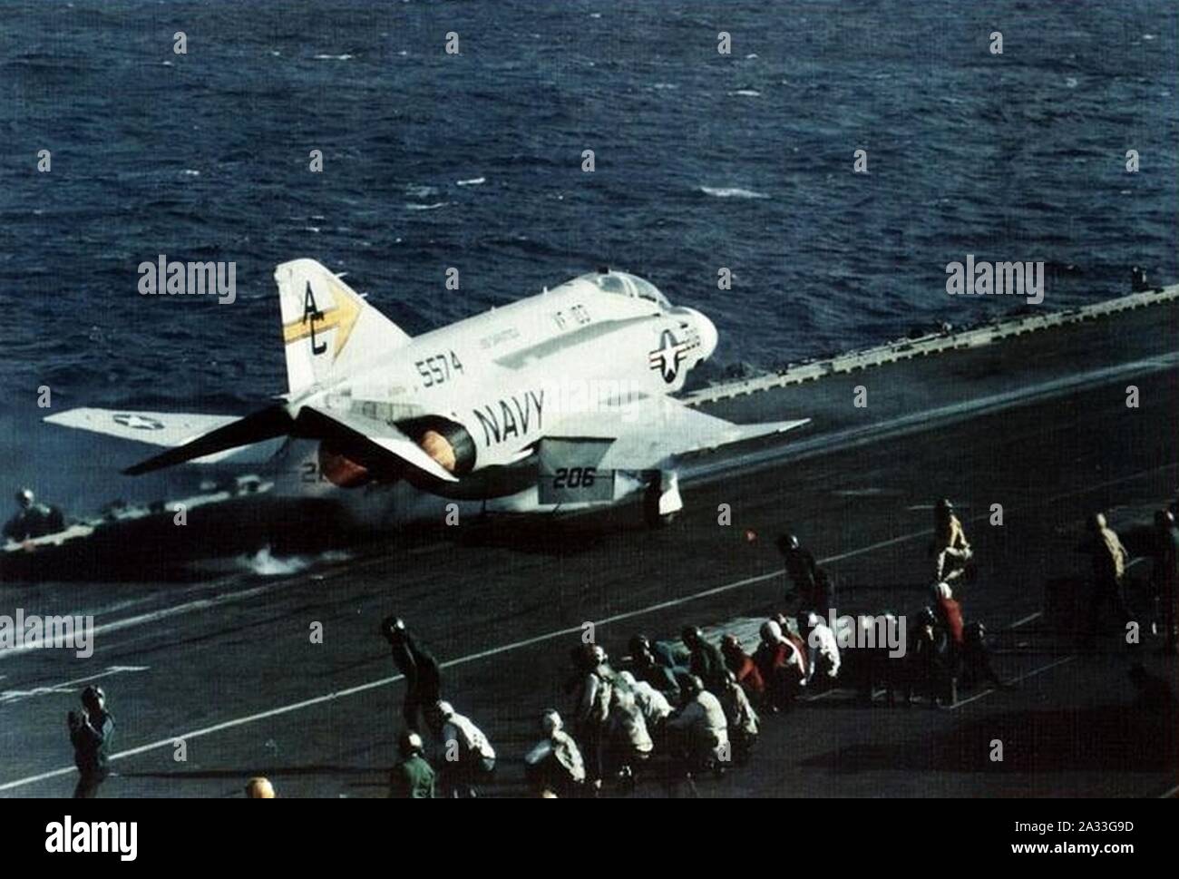 F-4J Phantom II of VF-103 is launched from USS Saratoga (CV-60) in 1976 ...