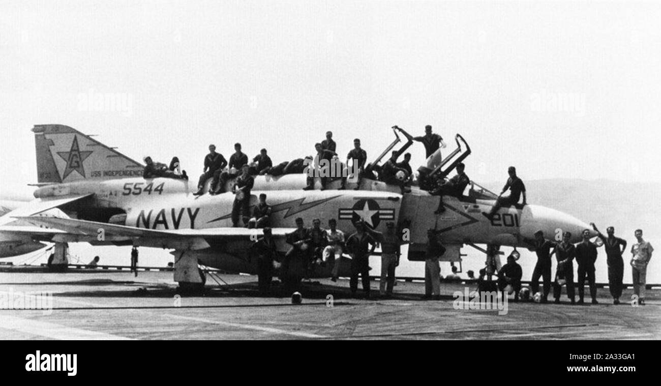 F-4J Phantom II of VF-33 on USS Independence (CV-62) c1973 Stock Photo ...