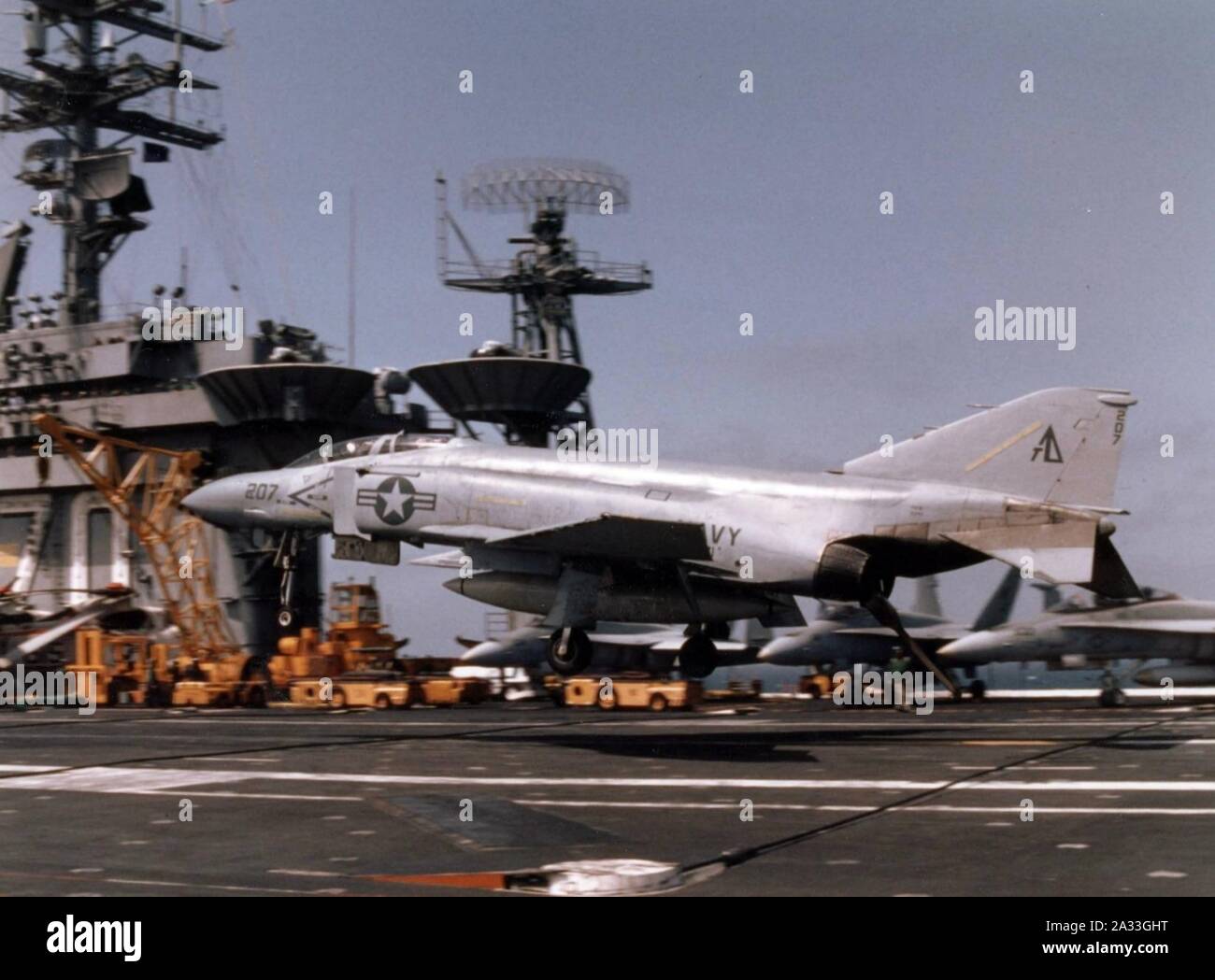 F-4S VF-171 landing on USS Carl Vinson (CVN-70) c1984 Stock Photo - Alamy