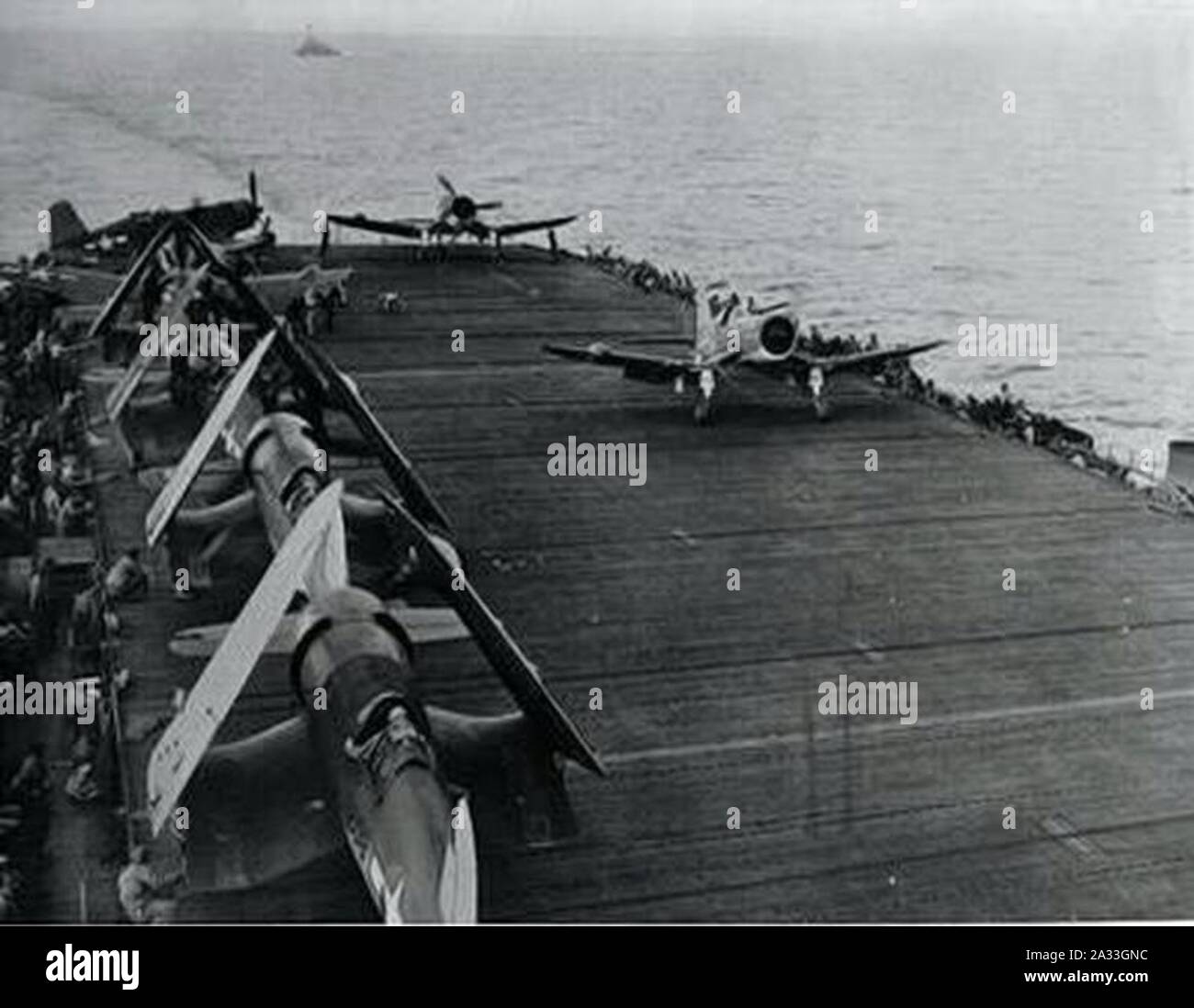 F4U-2 Corsairs of VMF(N)-532 aboard USS Windham Bay (CVE-92) on 12 July ...