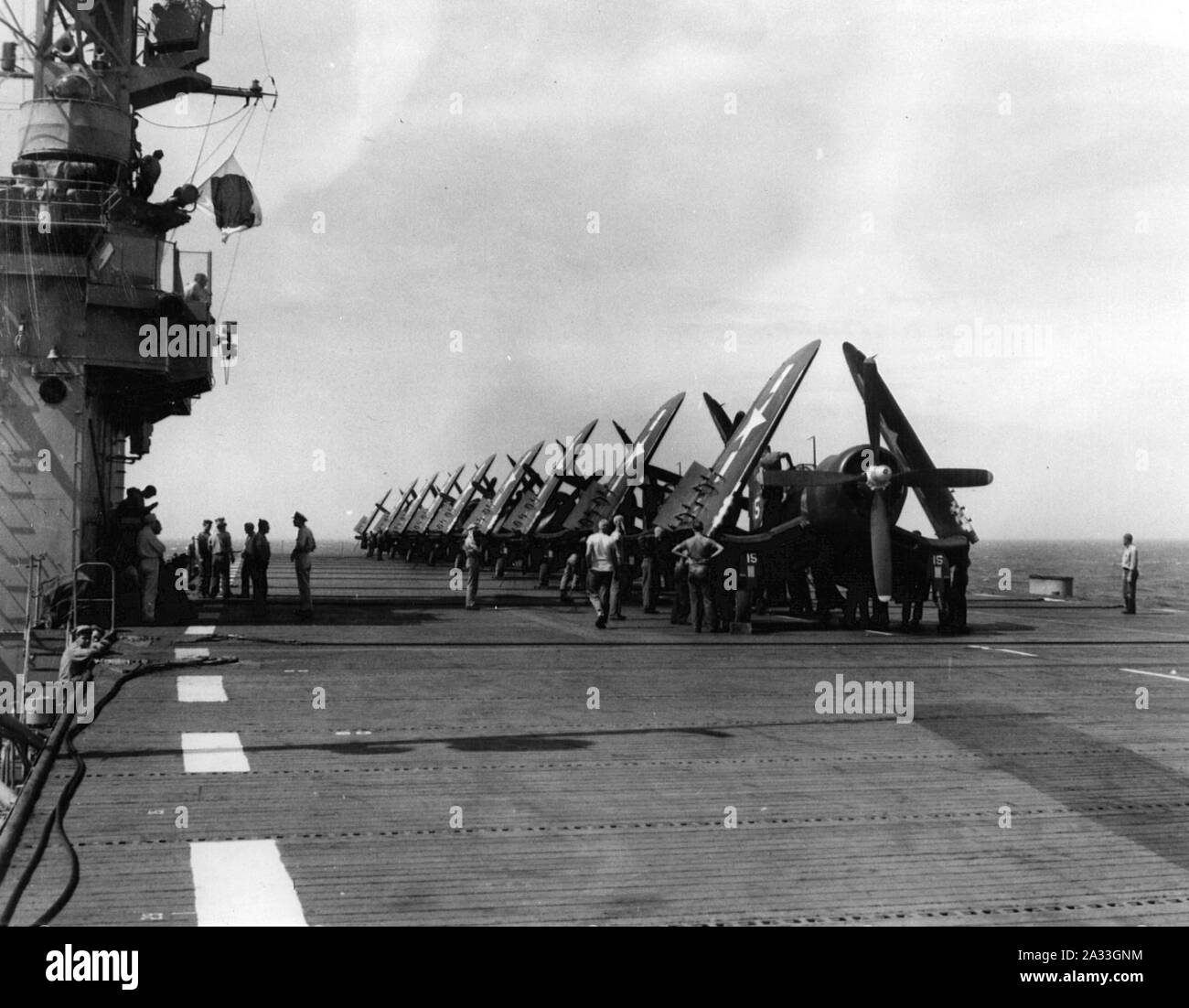 F4U-4 Corsairs of VBF-3 on USS Solomons (CVE-67) in July 1945 Stock ...