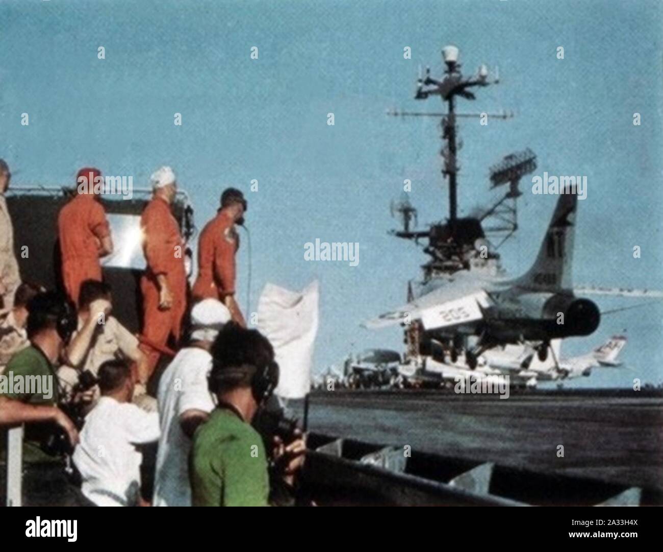 F-8B of VMF-232 landing on USS Oriskany (CVA-34) 1962 Stock Photo - Alamy