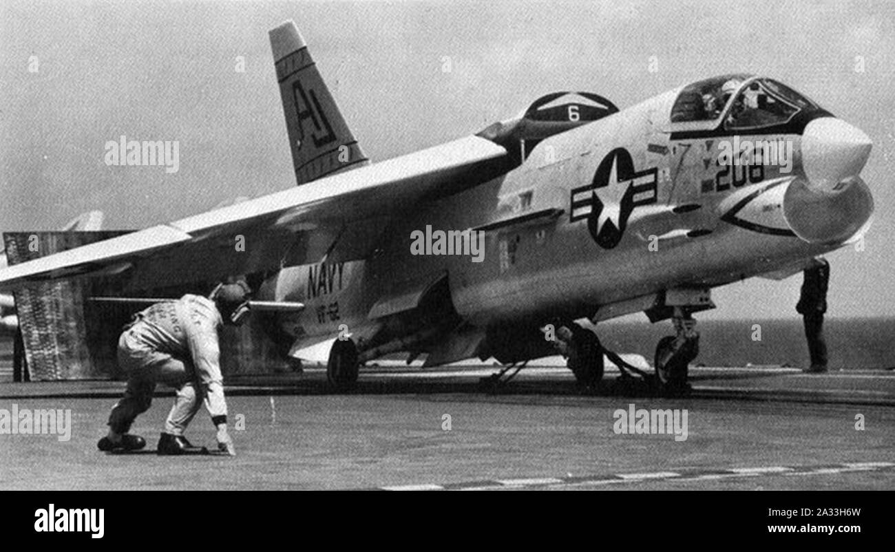 F-8C VF-62 on cat of USS Shangri-La (CVA-38) c1968 Stock Photo - Alamy
