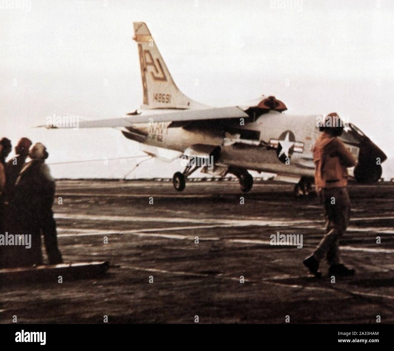 F-8H of VF-162 landing on USS Shangri-La (CVA-38) 1970 Stock Photo - Alamy