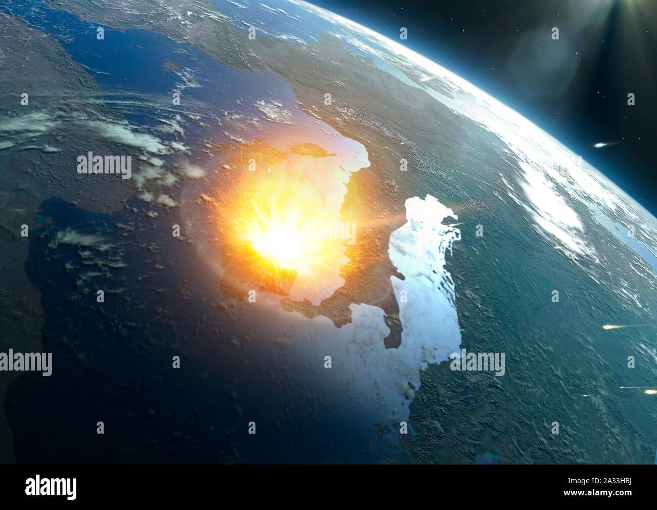 Asteroid impacting modern Earth, illustration Stock Photo - Alamy