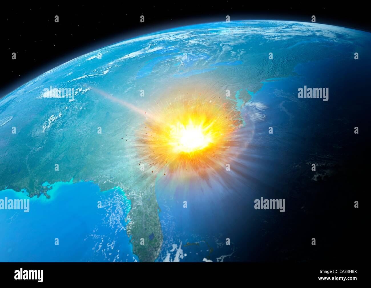 Asteroid impacting modern Earth, illustration Stock Photo - Alamy