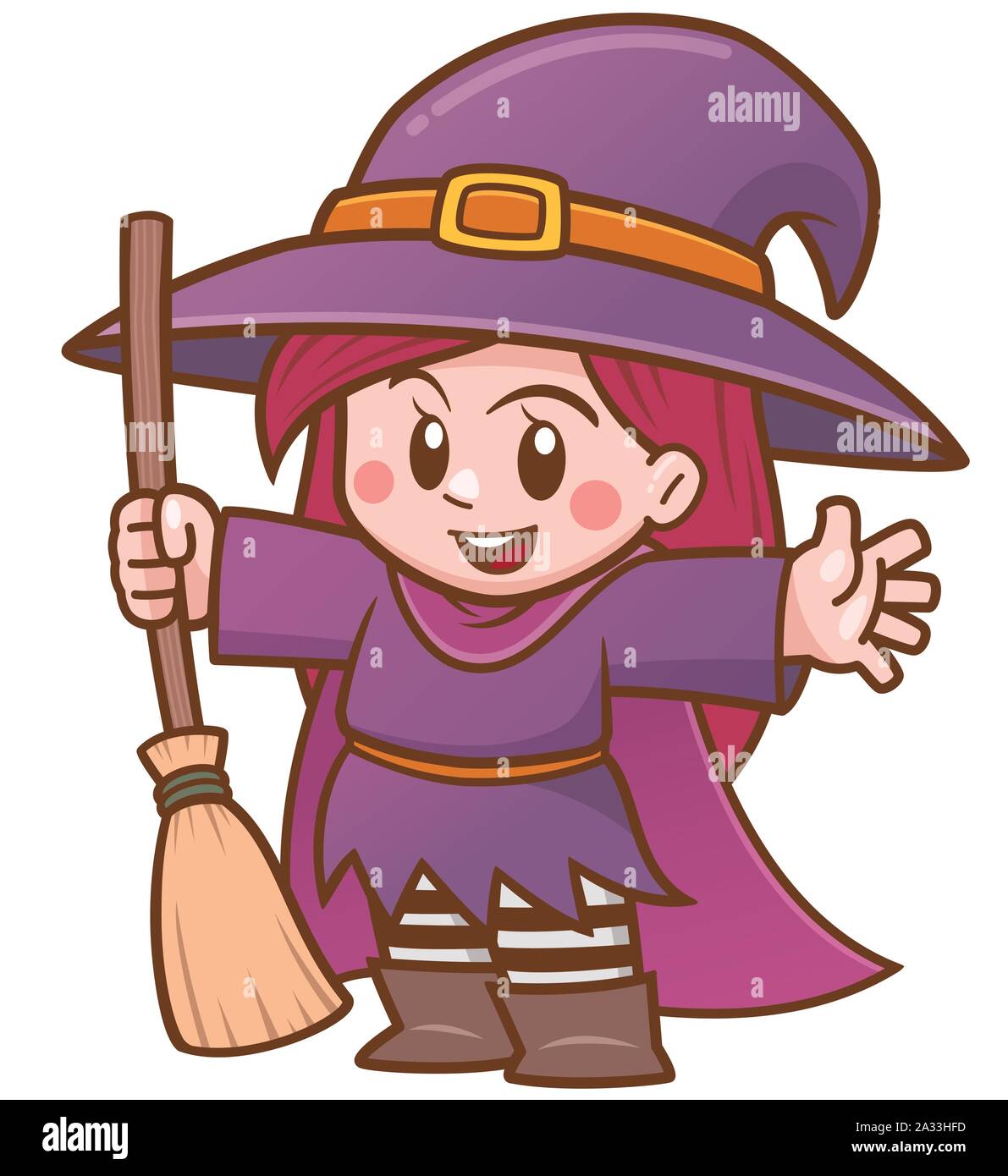 Vector illustration of Cartoon Witch holding broom Stock Vector Image ...