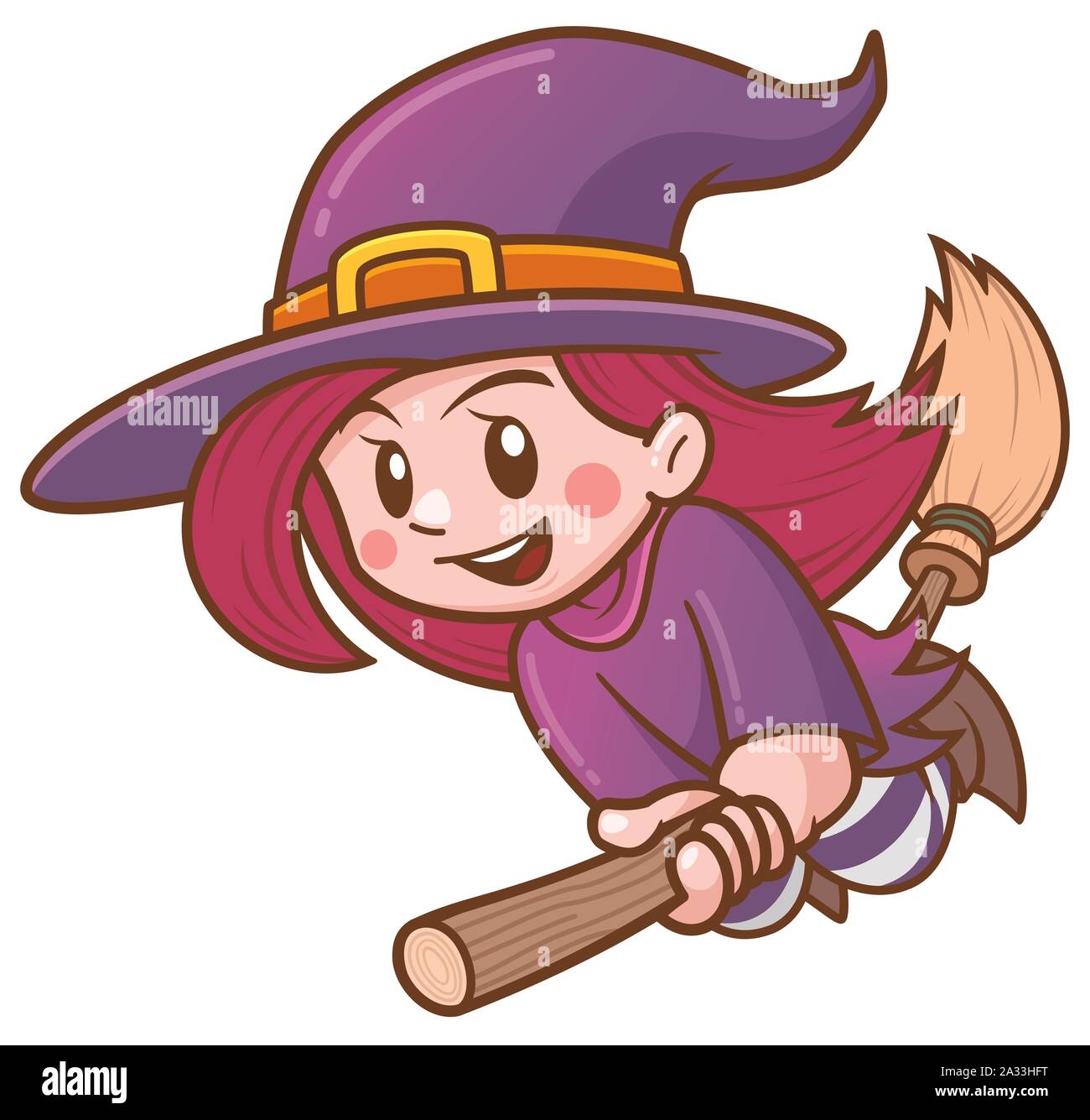 Vector illustration of Cartoon witch flying on broom Stock Vector Image ...