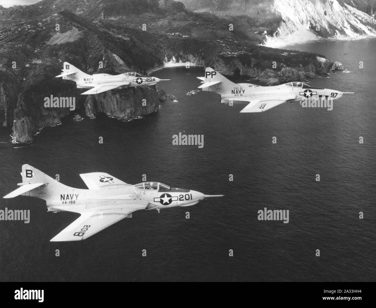 F9F Cougars of VA-192 and VFP-61 over Formosa 1957 Stock Photo - Alamy